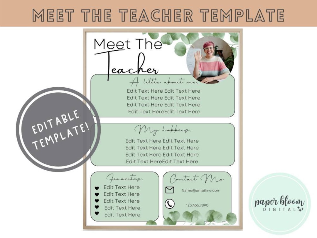 Meet the Teacher Editable Template Greenery Eucalyptus Theme - Etsy ...