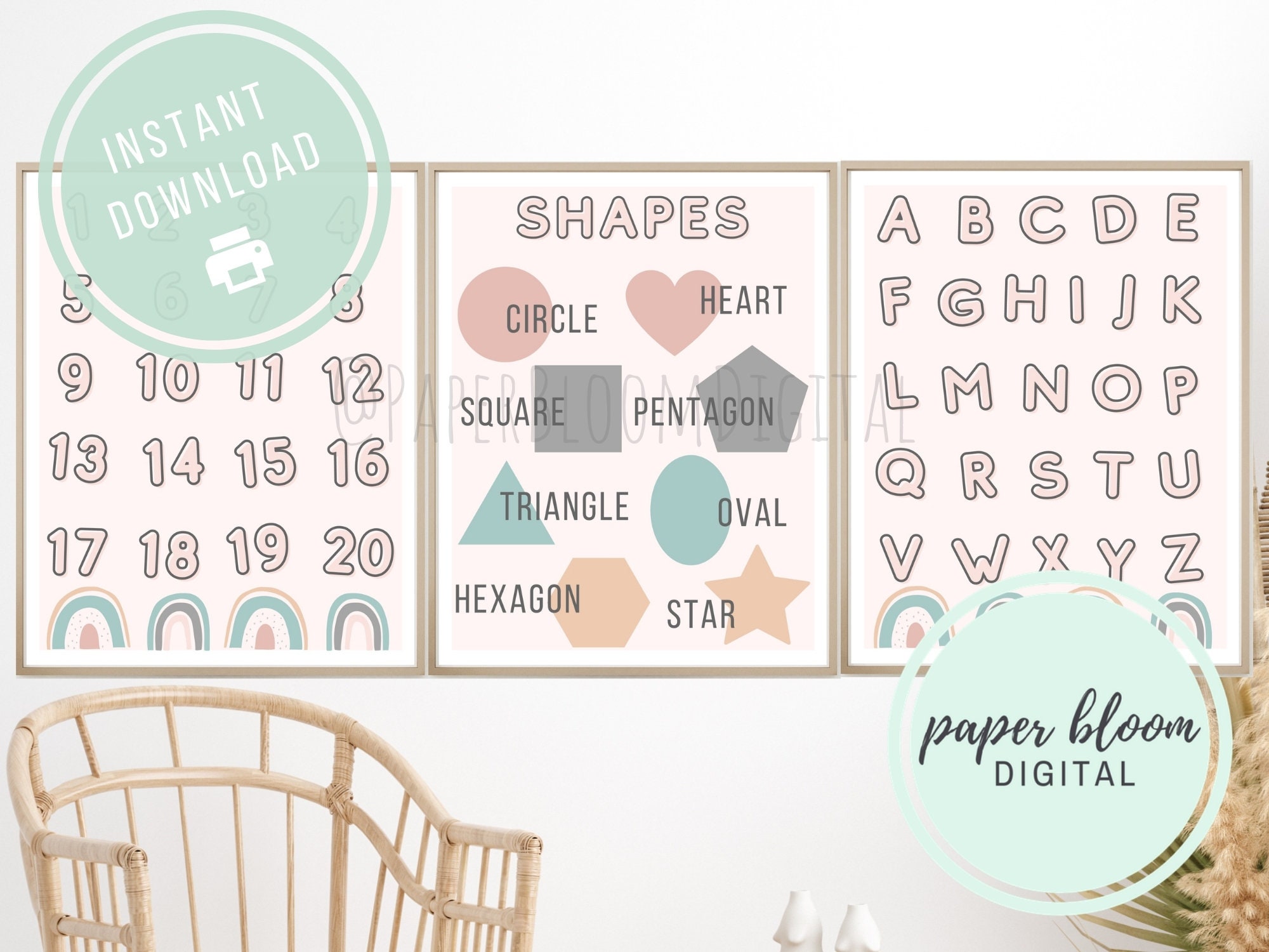 Boho Alphabet and Numbers Printables Set of 3 Printables | Classroom ...