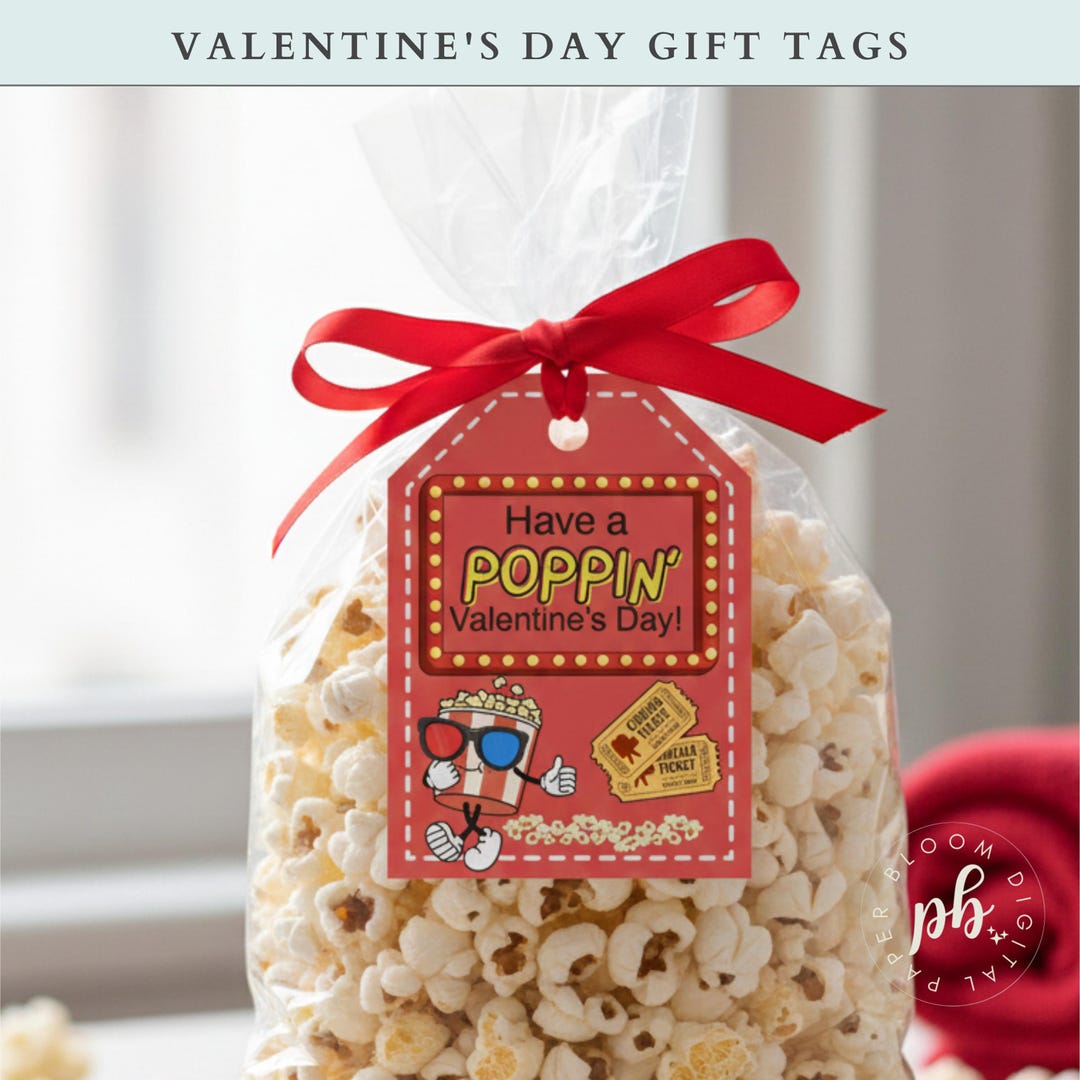 Popcorn Gift Tag for Valentine's Day Classroom Party, Valentine's Day ...