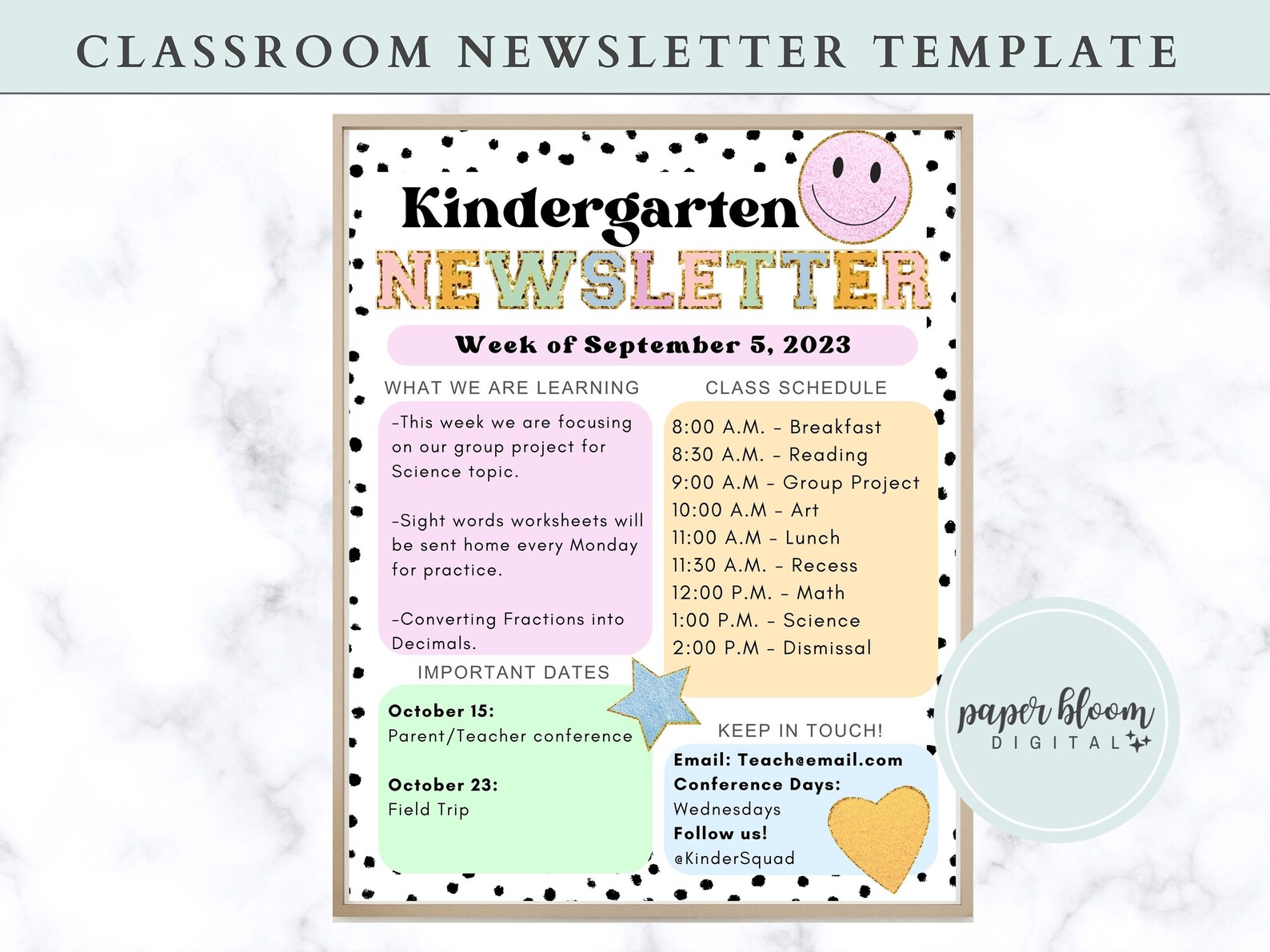 Classroom Newsletter Template for School Teacher Newsletter | Groovy ...