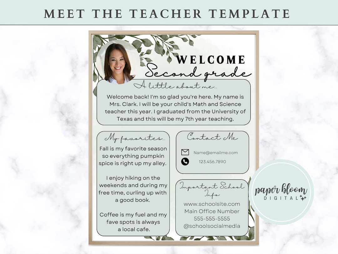 Meet the Teacher Editable Template | Greenery Eucalyptus Theme ...