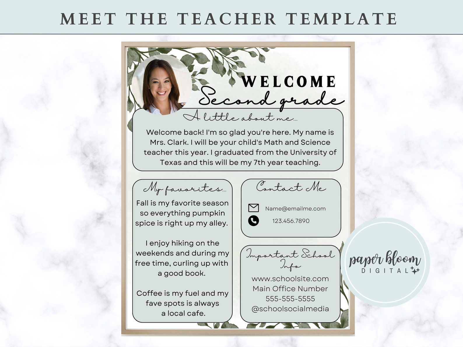Meet the Teacher Editable Template | Greenery Eucalyptus Theme ...