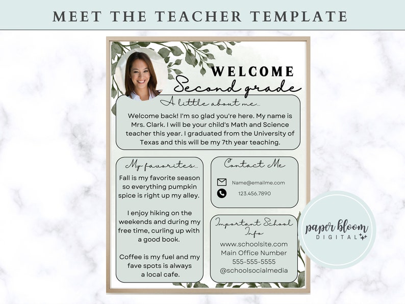 Meet the Teacher Editable Template | Greenery Eucalyptus Theme ...