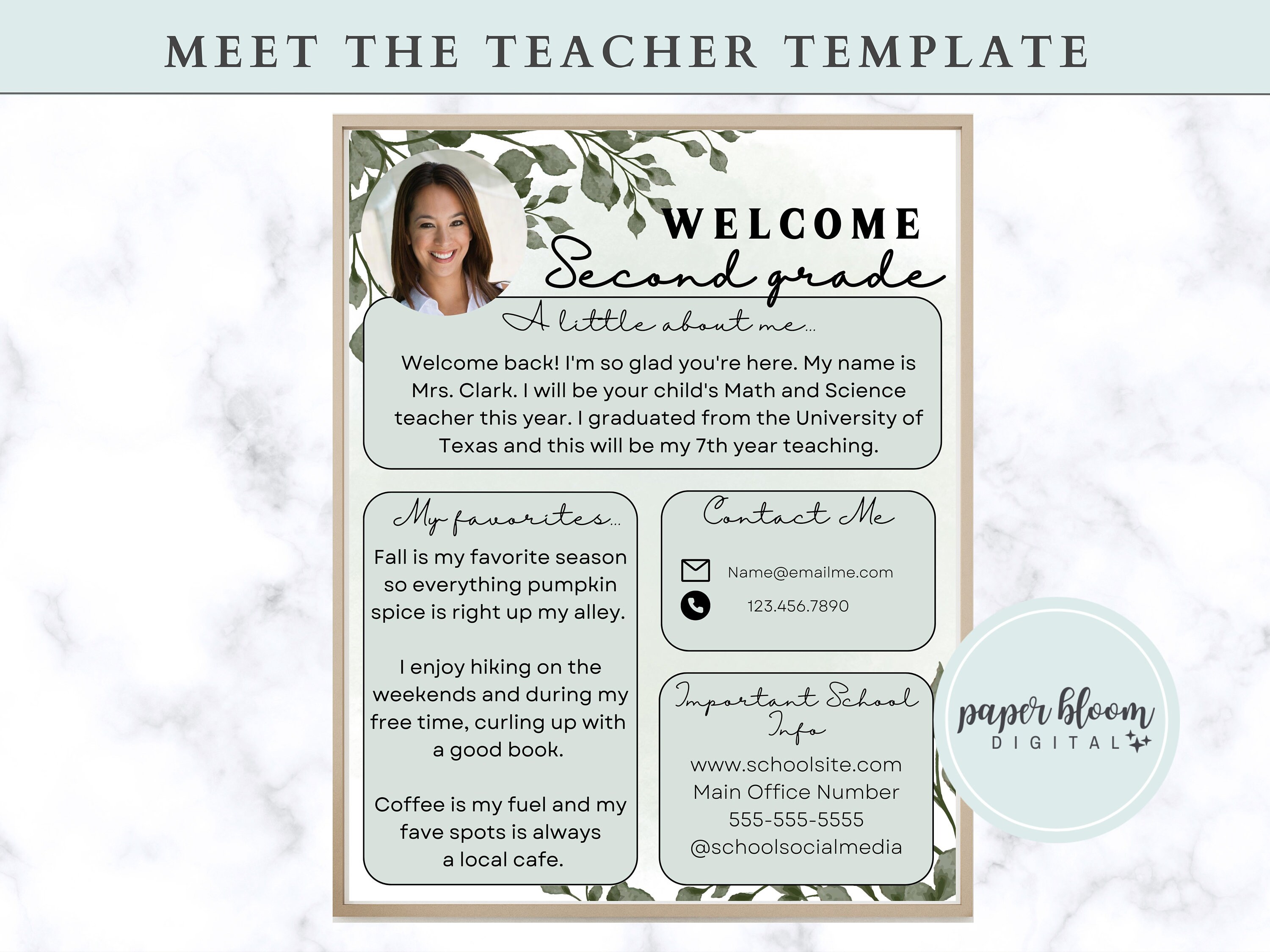 Meet the Teacher Editable Template | Greenery Eucalyptus Theme ...