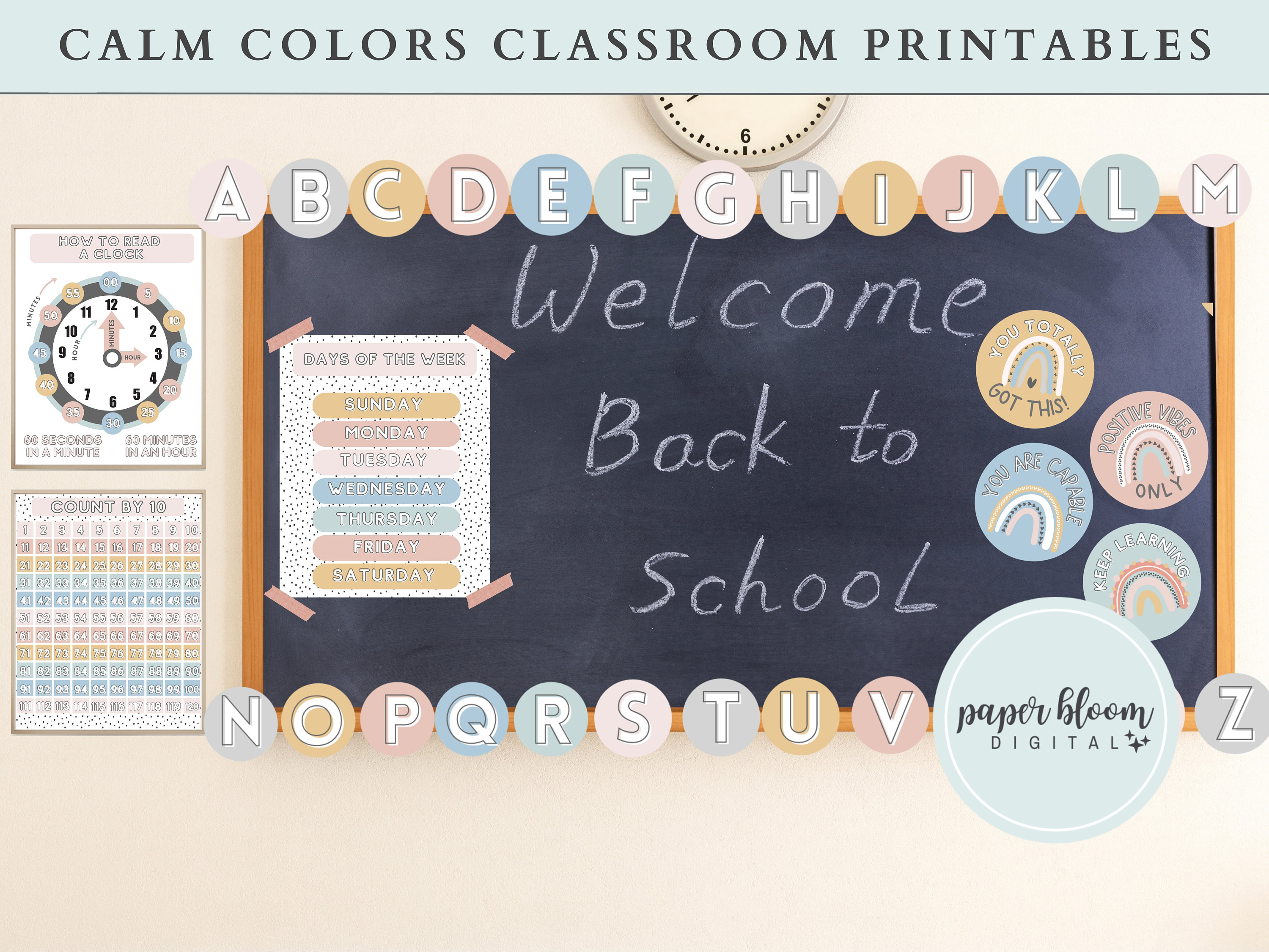 Modern Calm Colors Theme Classroom Decor Set, Printable Labels and ...