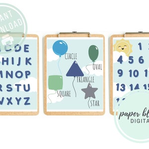 Set of 3 Educational Homeschooling Cloud and Sun Theme Charts | Pre-k ...