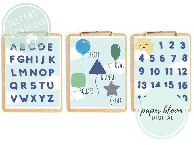 Set of 3 Educational Homeschooling Cloud and Sun Theme Charts | Pre-k ...