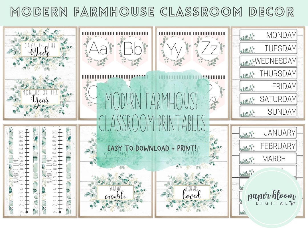 Modern Farmhouse Theme Classroom Decor Set, Number Line Printable ...