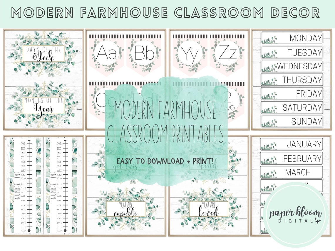 Modern Farmhouse Theme Classroom Decor Set, Number Line Printable ...