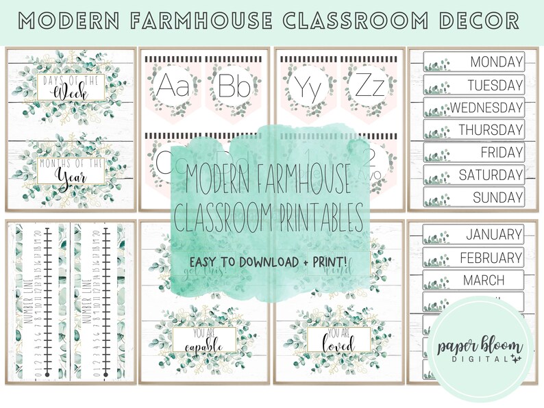 Modern Farmhouse Theme Classroom Decor Set, Number Line Printable ...