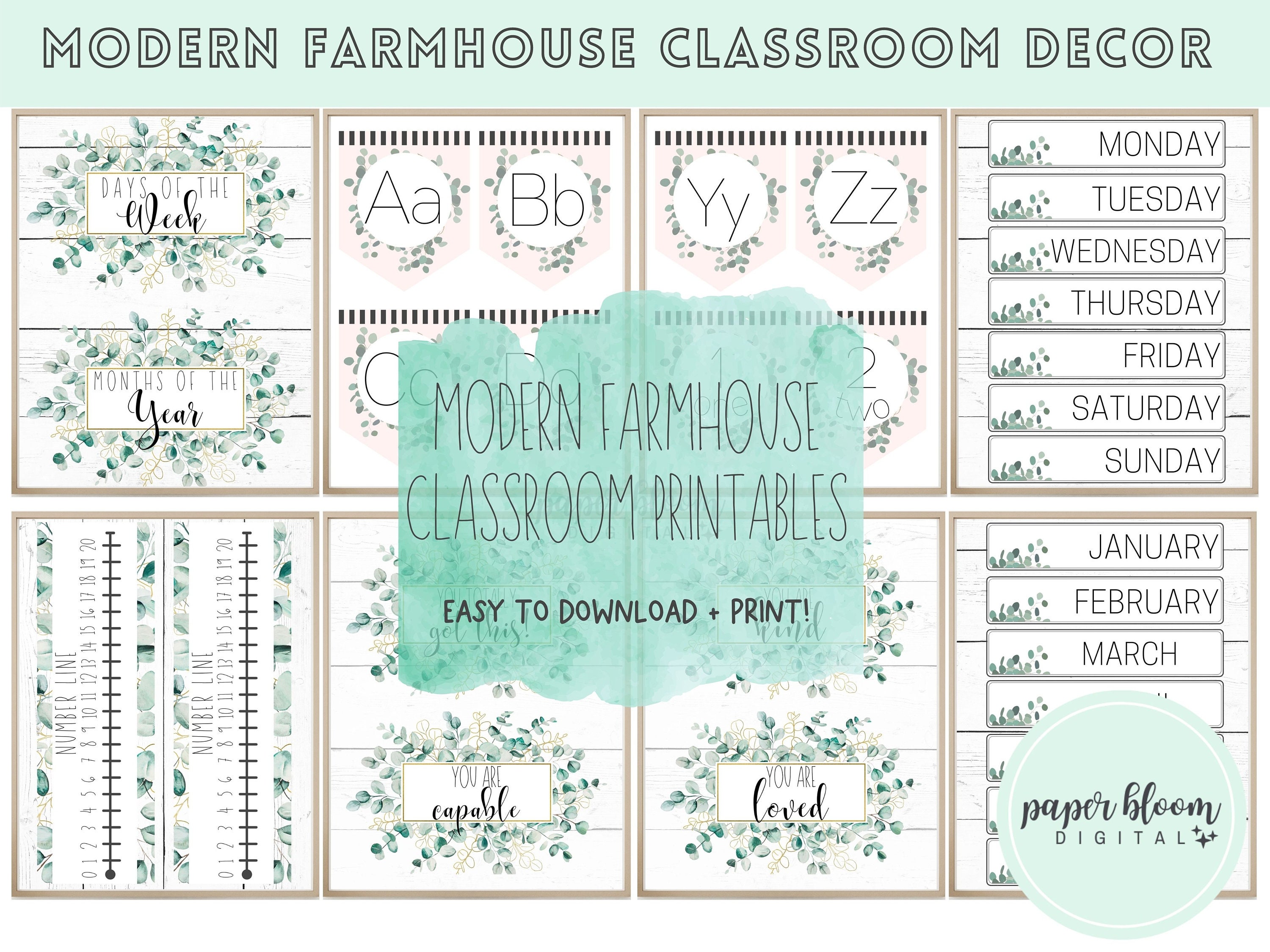 Modern Farmhouse Theme Classroom Decor Set, Number Line Printable ...