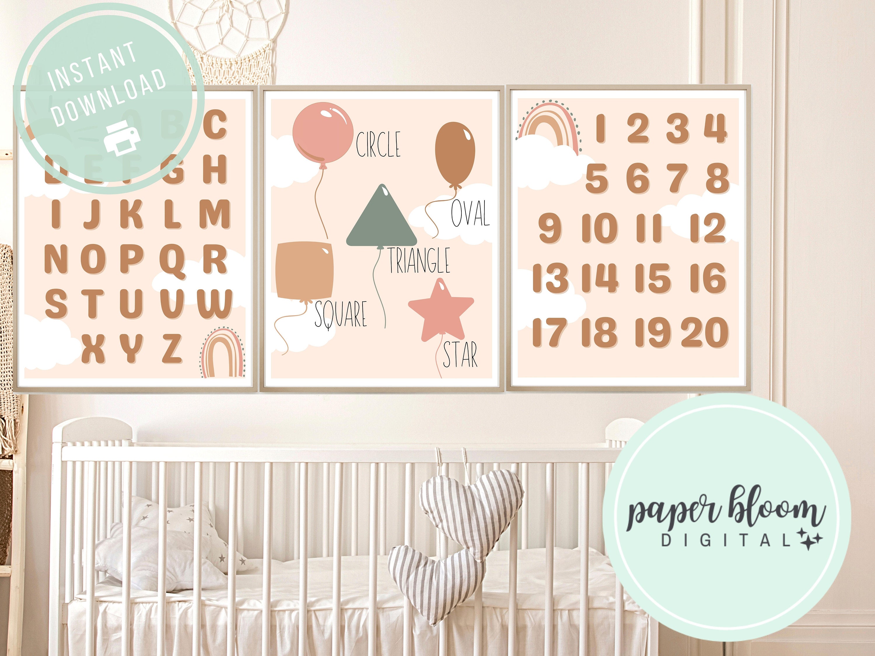 Alphabet and Numbers Set of 3 Educational Homeschooling Rainbow Theme ...