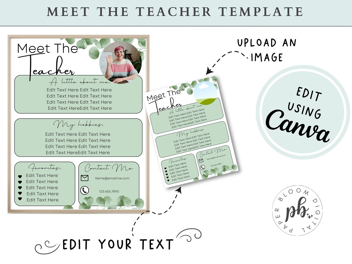 Meet the Teacher Editable Template | Greenery Eucalyptus Theme Teacher ...