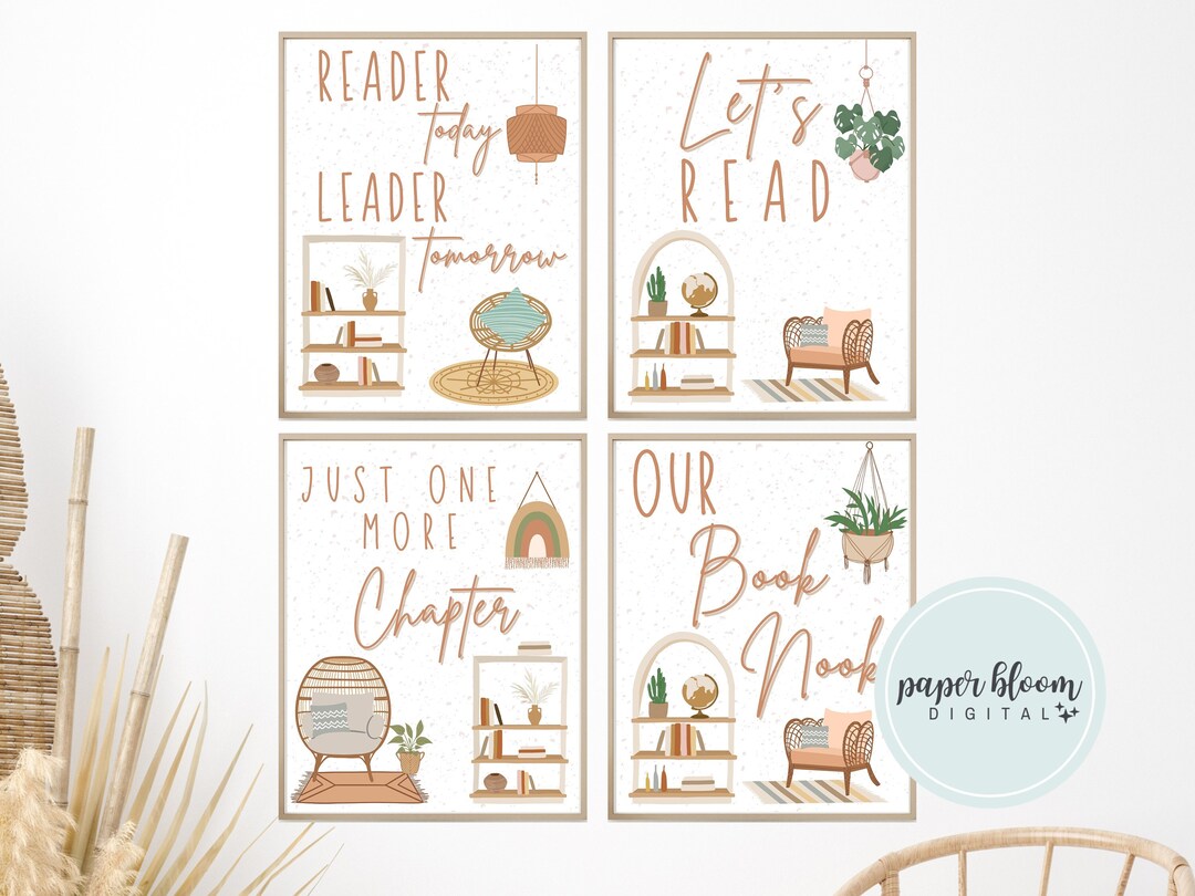 Book Nook Reading Posters | Boho Theme Classroom Wall Art | Book ...