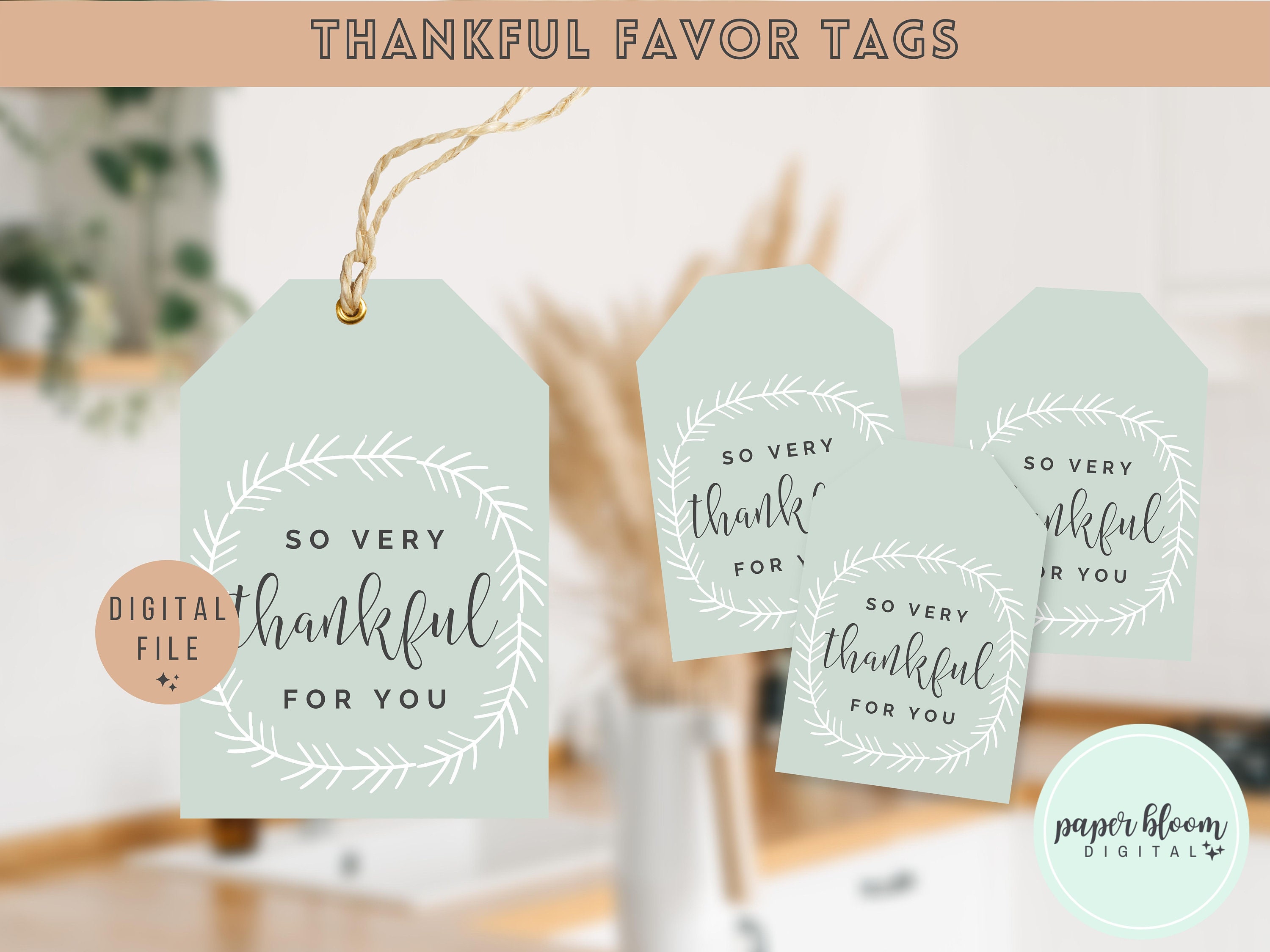 Thankful Gift Tags Print + Cut File Thanksgiving Favor Tags | Set of 8 ...