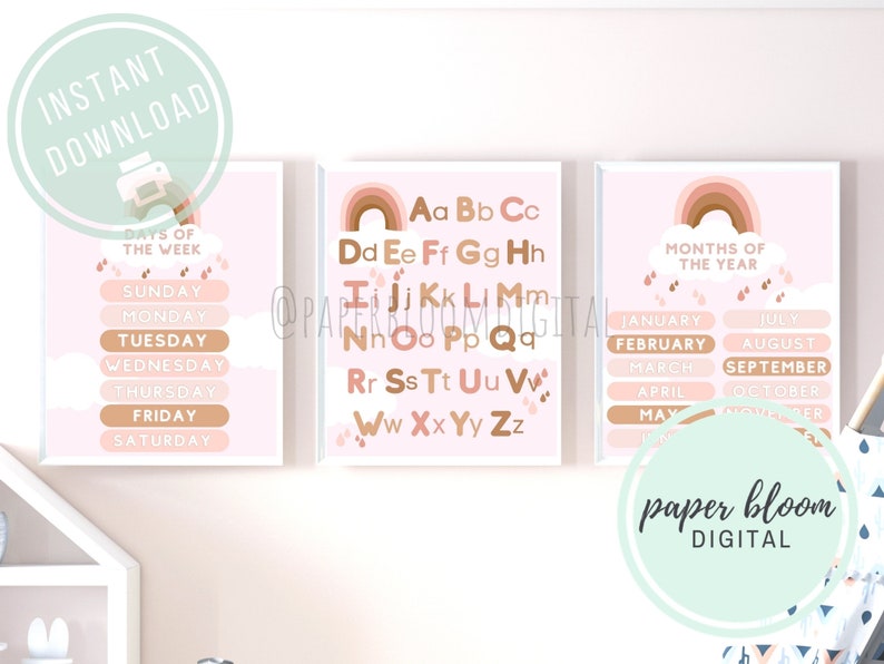 Boho Classroom Poster Rainbow Theme Chart | Set of 3 Kindergarten ...