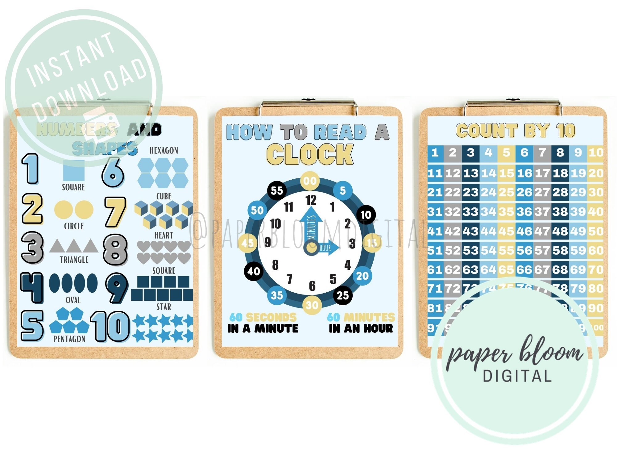 Educational Classroom Clock Chart Set of 3 | How to Tell Time Classroom ...