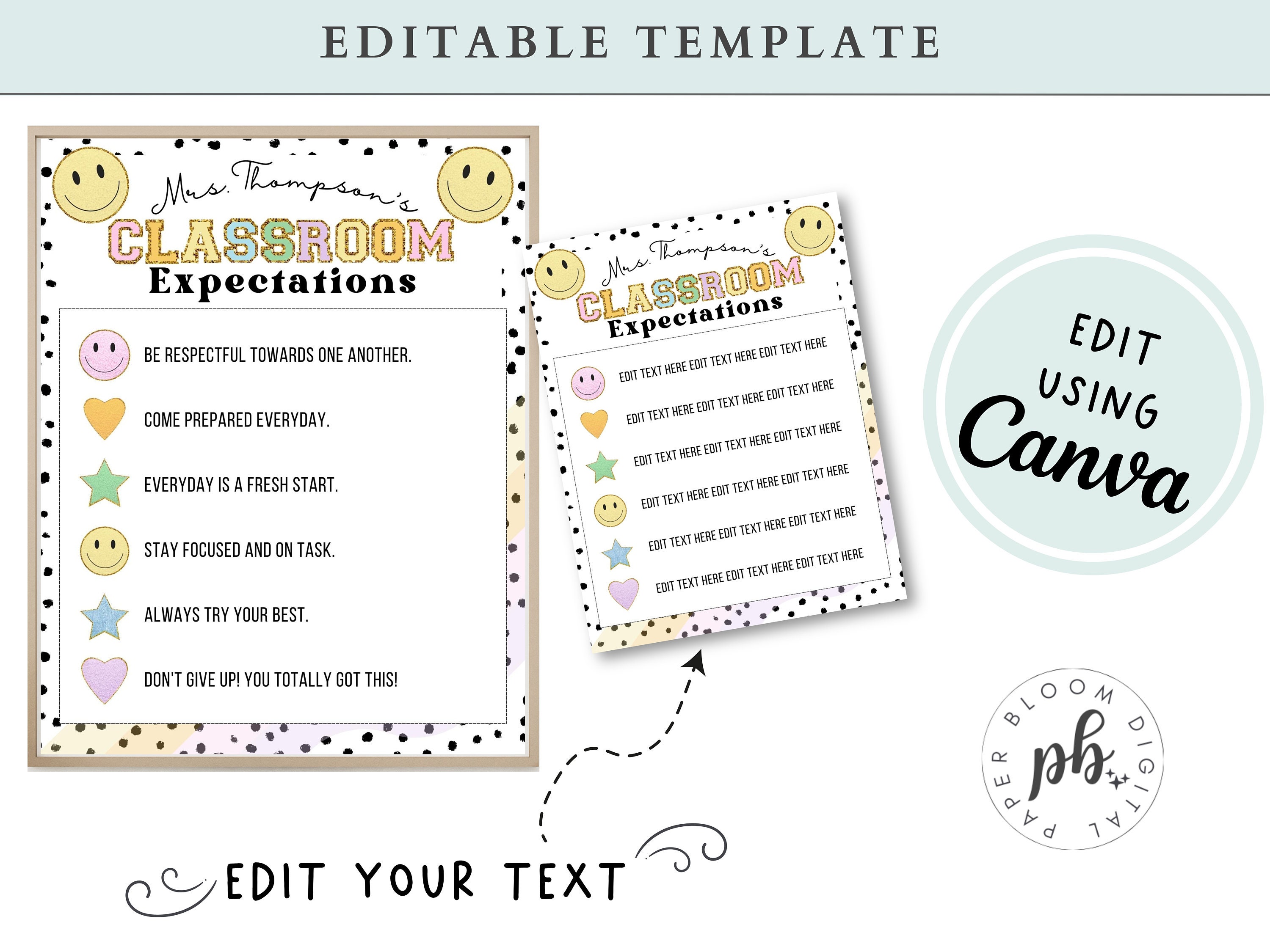 Classroom Expectations Template | Editable Teacher Templates Back to ...