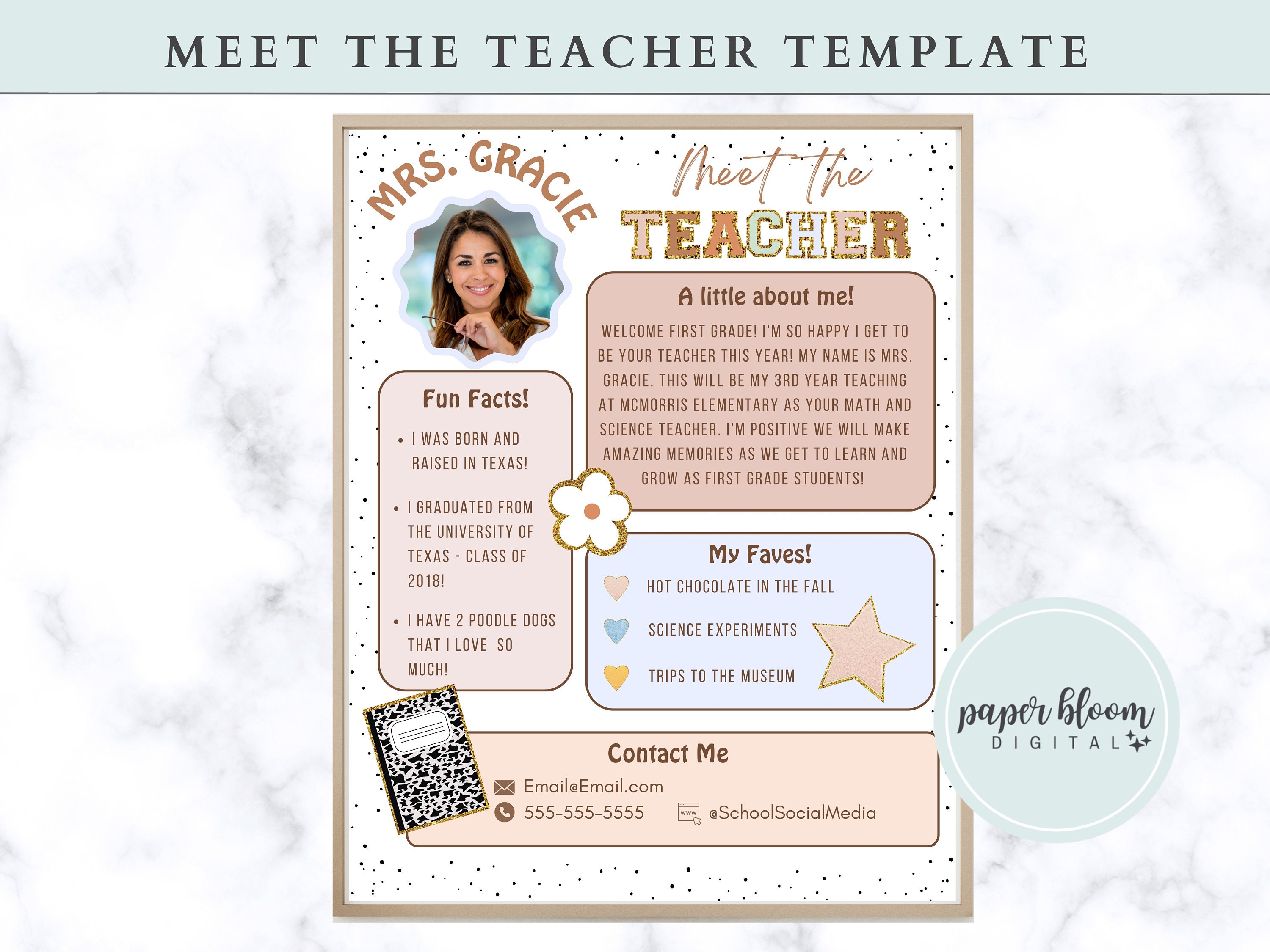 Meet the Teacher Template for School Teacher | Chenille Patches ...