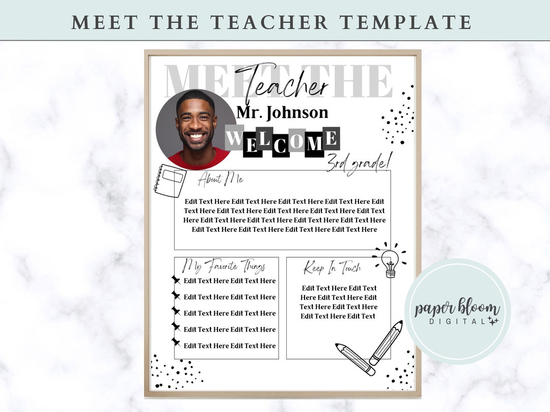 Meet the Teacher Editable Template |B+W Classroom Teacher Sign |teacher ...
