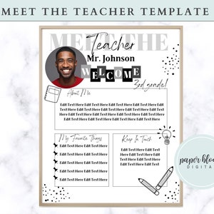 Meet the Teacher Editable Template |B+W Classroom Teacher Sign |teacher ...