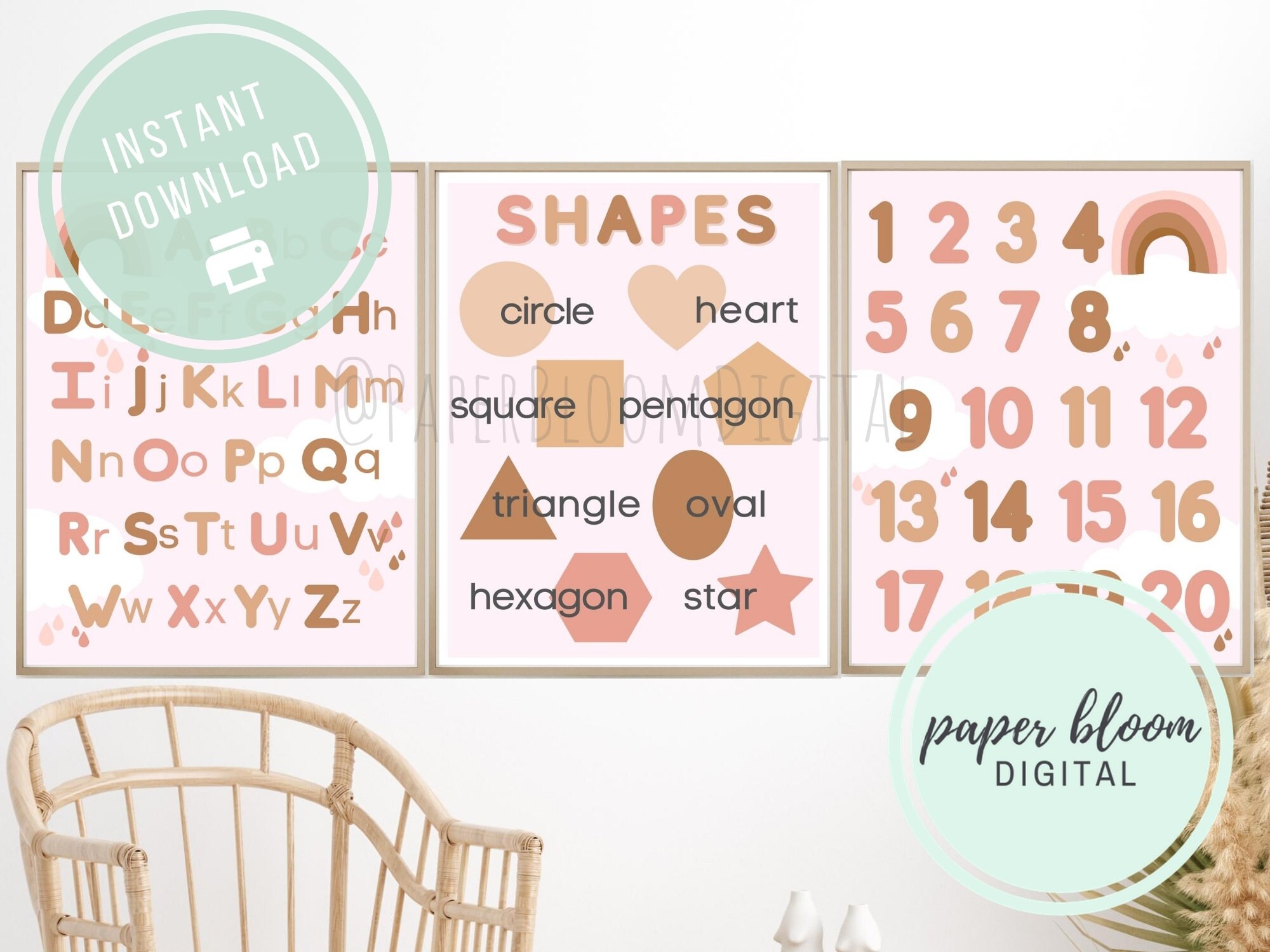 Set of 3 Kindergarten Educational Rainbow Theme Classroom Posters ...