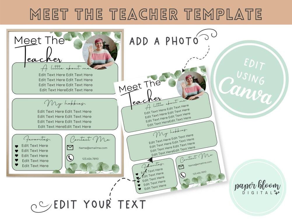 Meet the Teacher Editable Template Greenery Eucalyptus Theme - Etsy ...