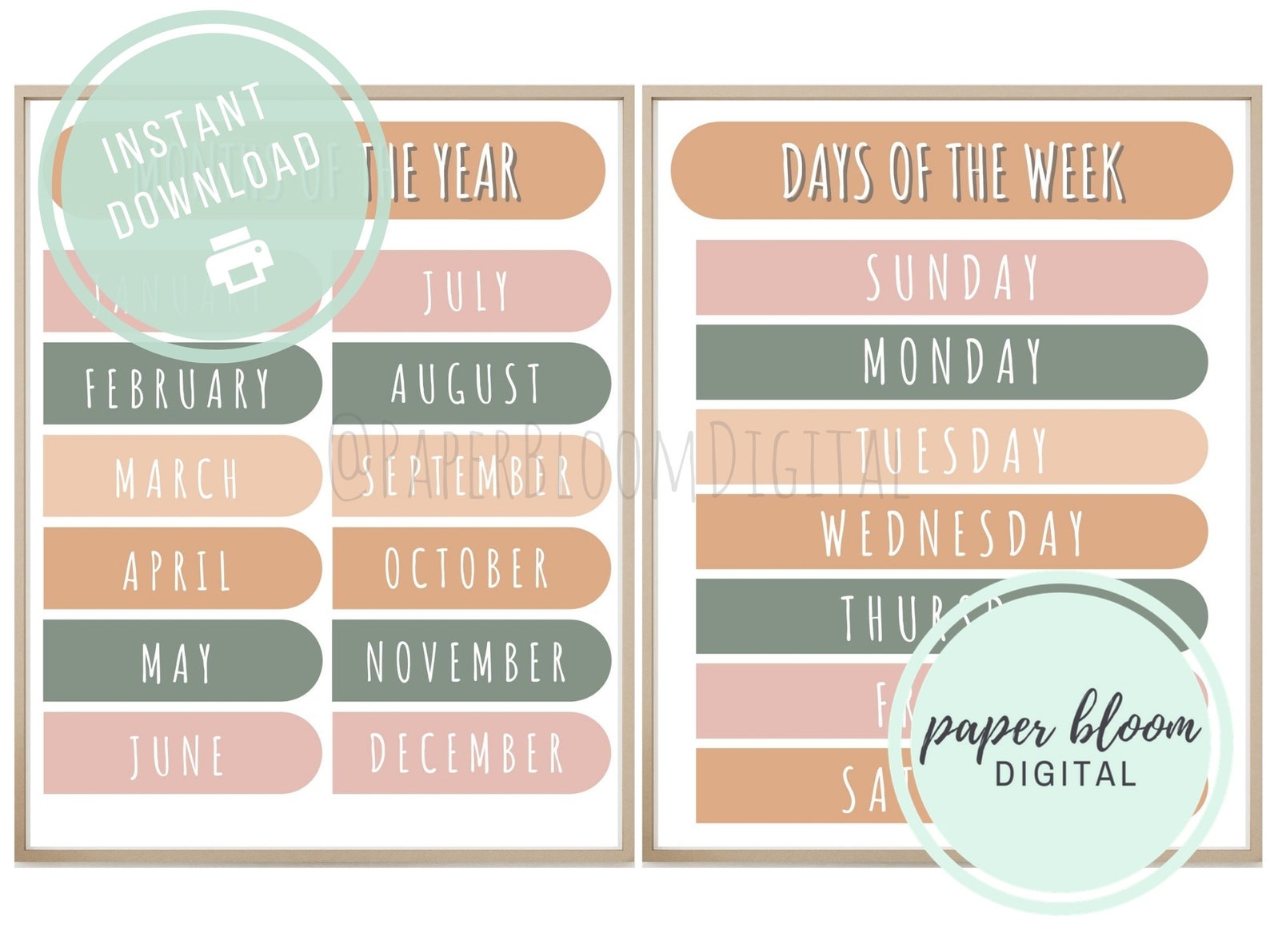 Days of the Week Months of the Year Set of 2 Printables Learning ...