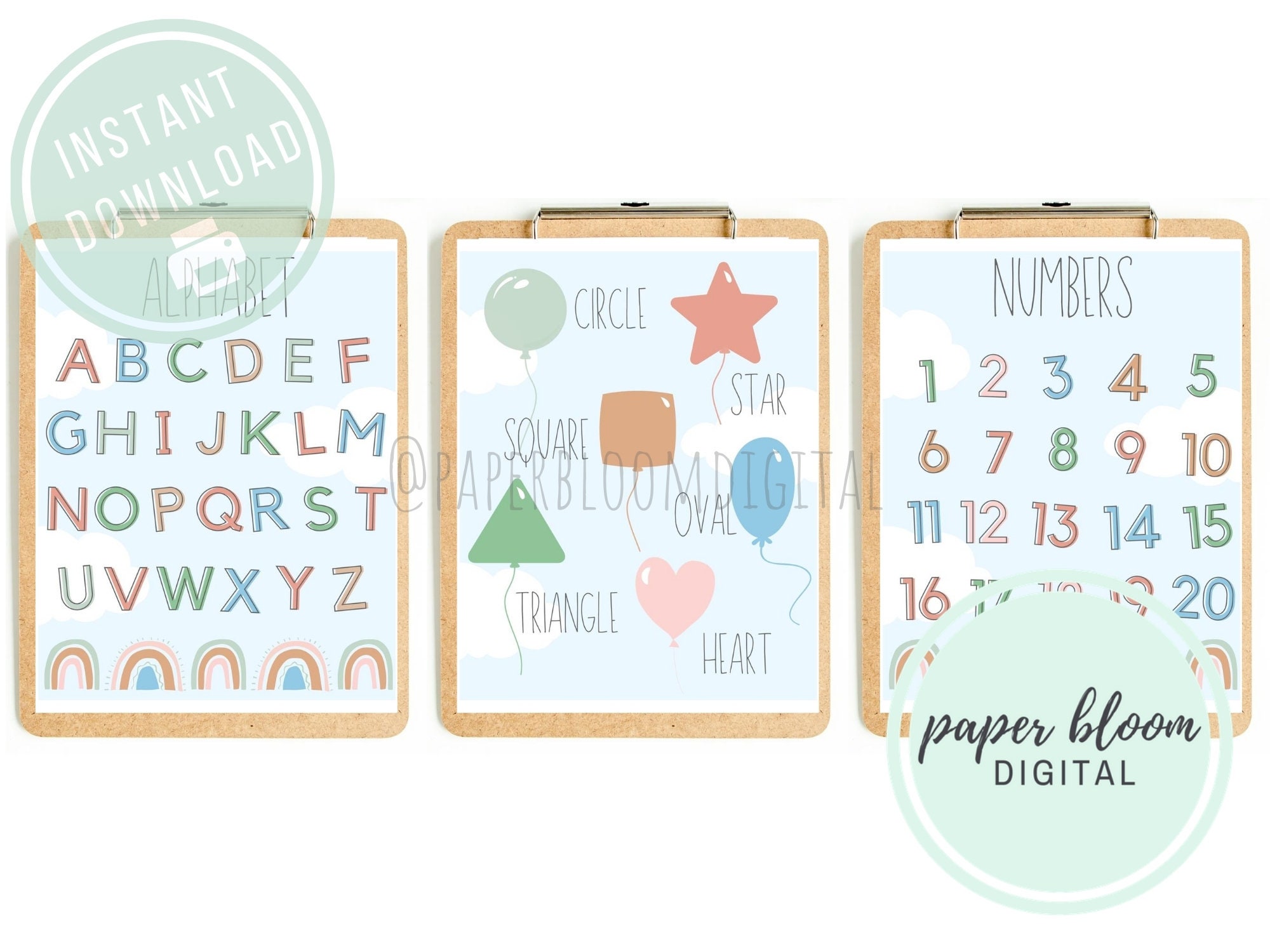 Set of 3 Rainbow Classroom Theme Educational Printables | Pre-k Sky ...