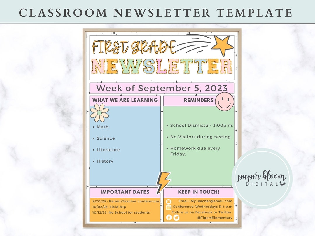 Classroom Newsletter Template for School Teacher Newsletter | Groovy ...