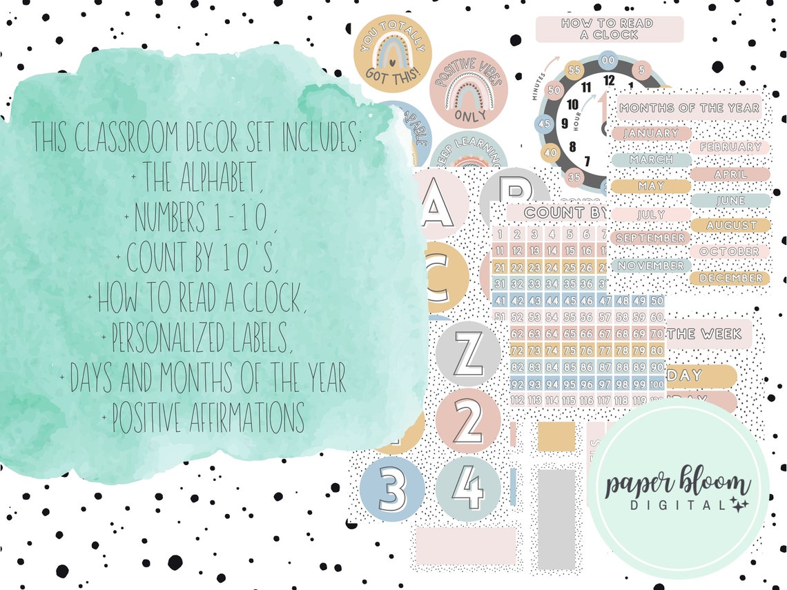 Modern Calm Colors Theme Classroom Decor Set, Printable Labels and ...