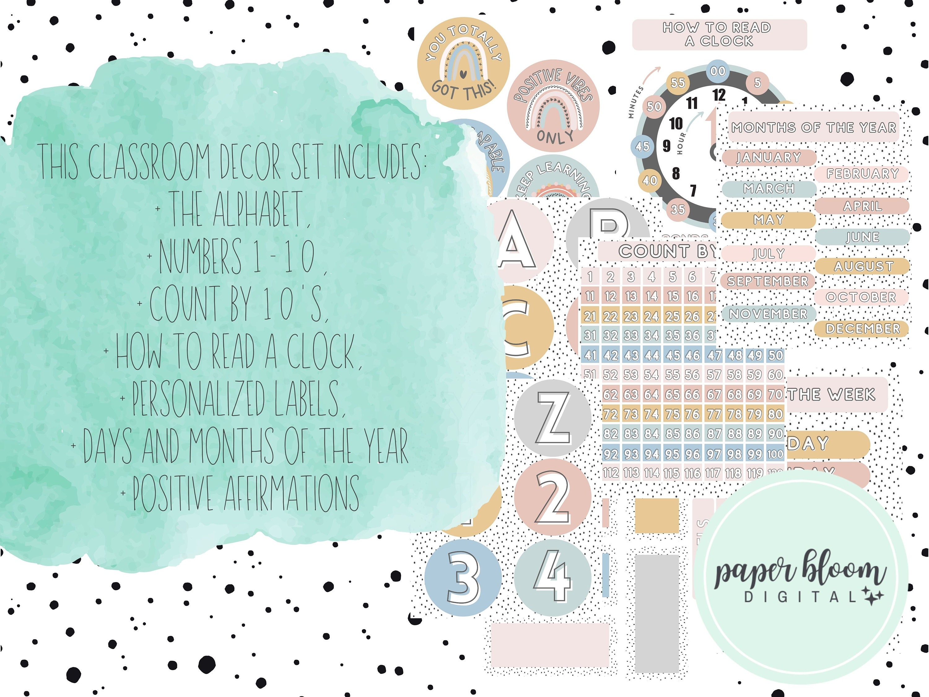 Modern Calm Colors Theme Classroom Decor Set, Printable Labels and ...