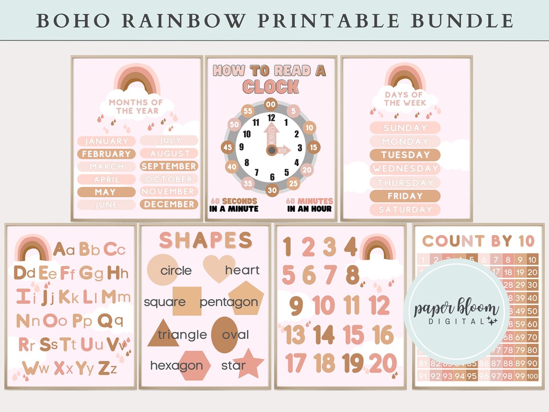 Modern Boho Rainbow Theme Classroom Posters | Prek Kindergarten ...