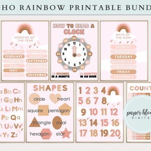 Modern Boho Rainbow Theme Classroom Posters | Prek Kindergarten ...