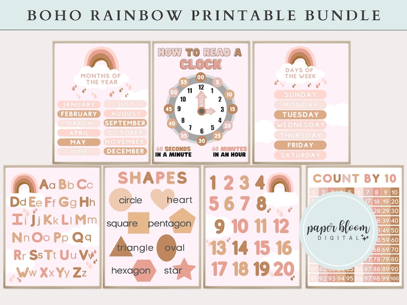 Modern Boho Rainbow Theme Classroom Posters | Prek Kindergarten ...