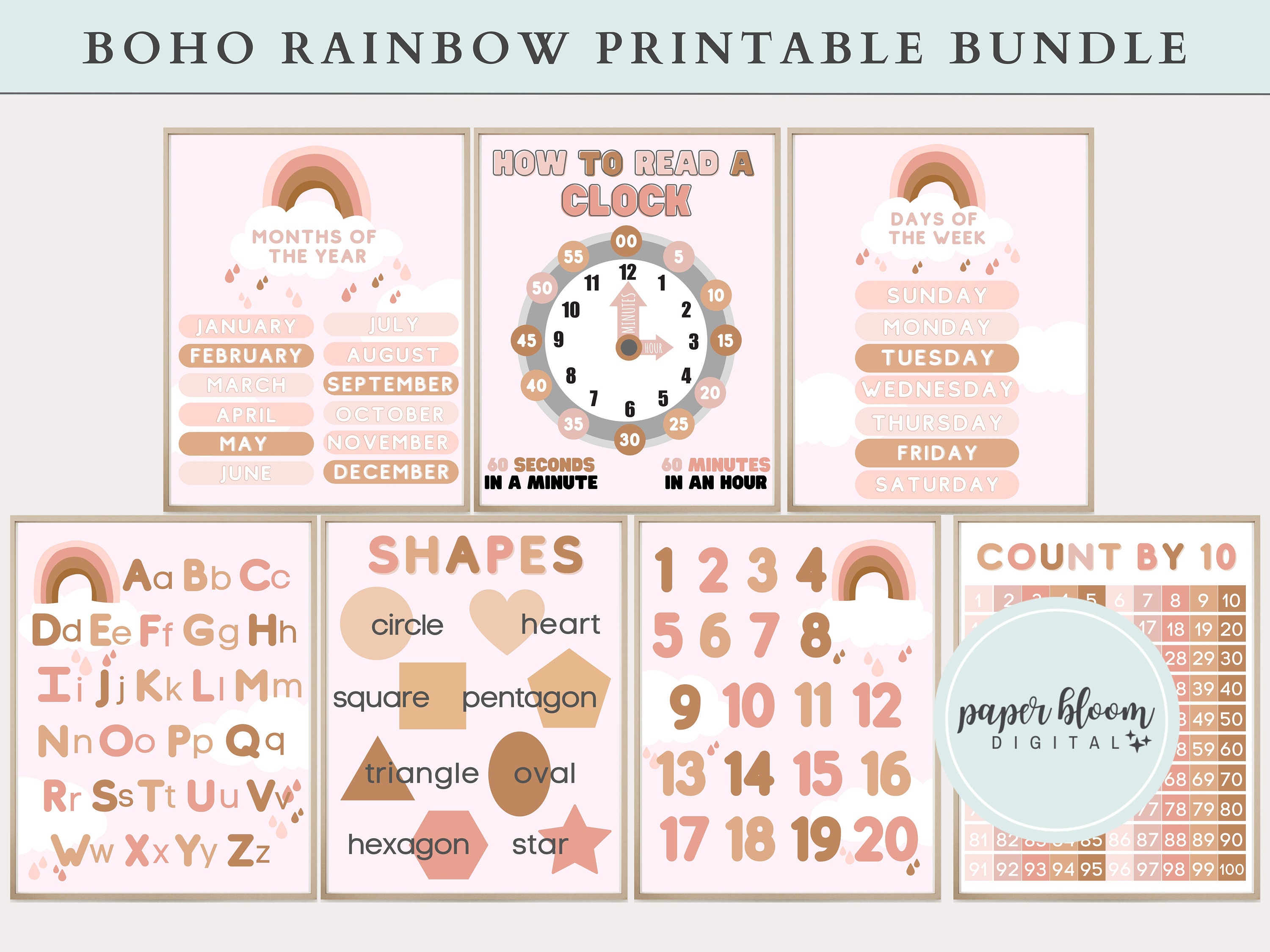 Modern Boho Rainbow Theme Classroom Posters | Prek Kindergarten ...