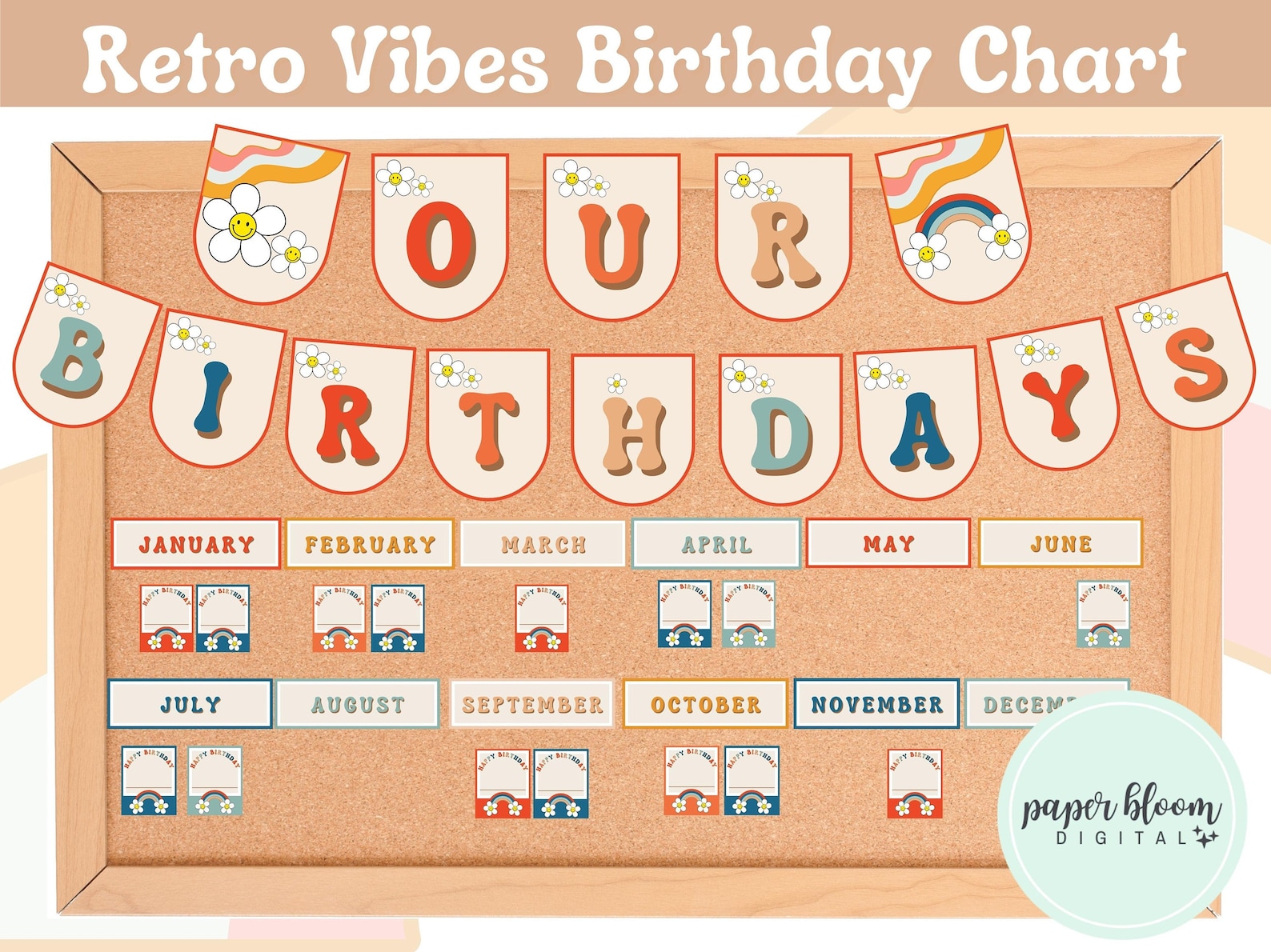 Retro Theme Classroom Birthday Chart Printable Birthday - Etsy