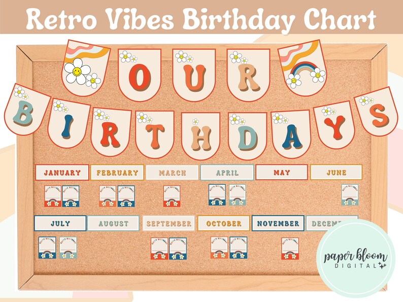 Retro Theme Classroom Birthday Chart Printable Birthday - Etsy