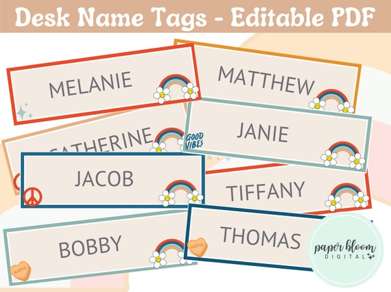 Retro Boho Classroom Labels Editable Desk Name Labels Groovy - Etsy