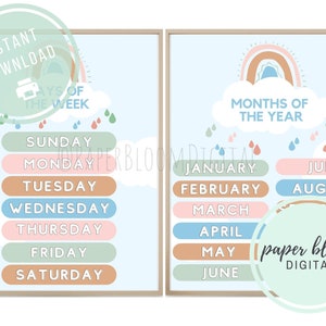 Days of the Week Months of the Year Set of 2 Rainbow Printables ...