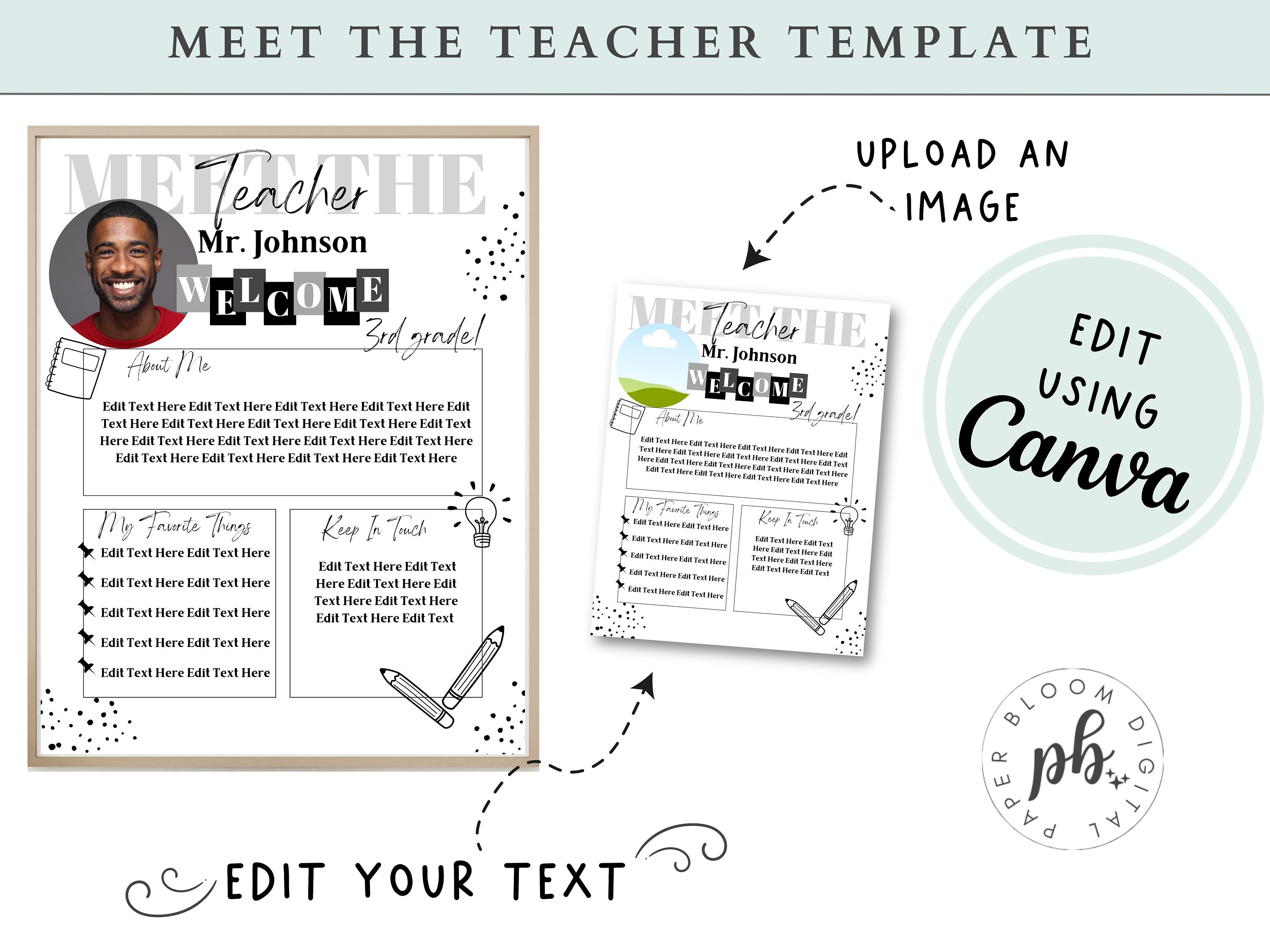 Meet the Teacher Editable Template |B+W Classroom Teacher Sign |teacher ...