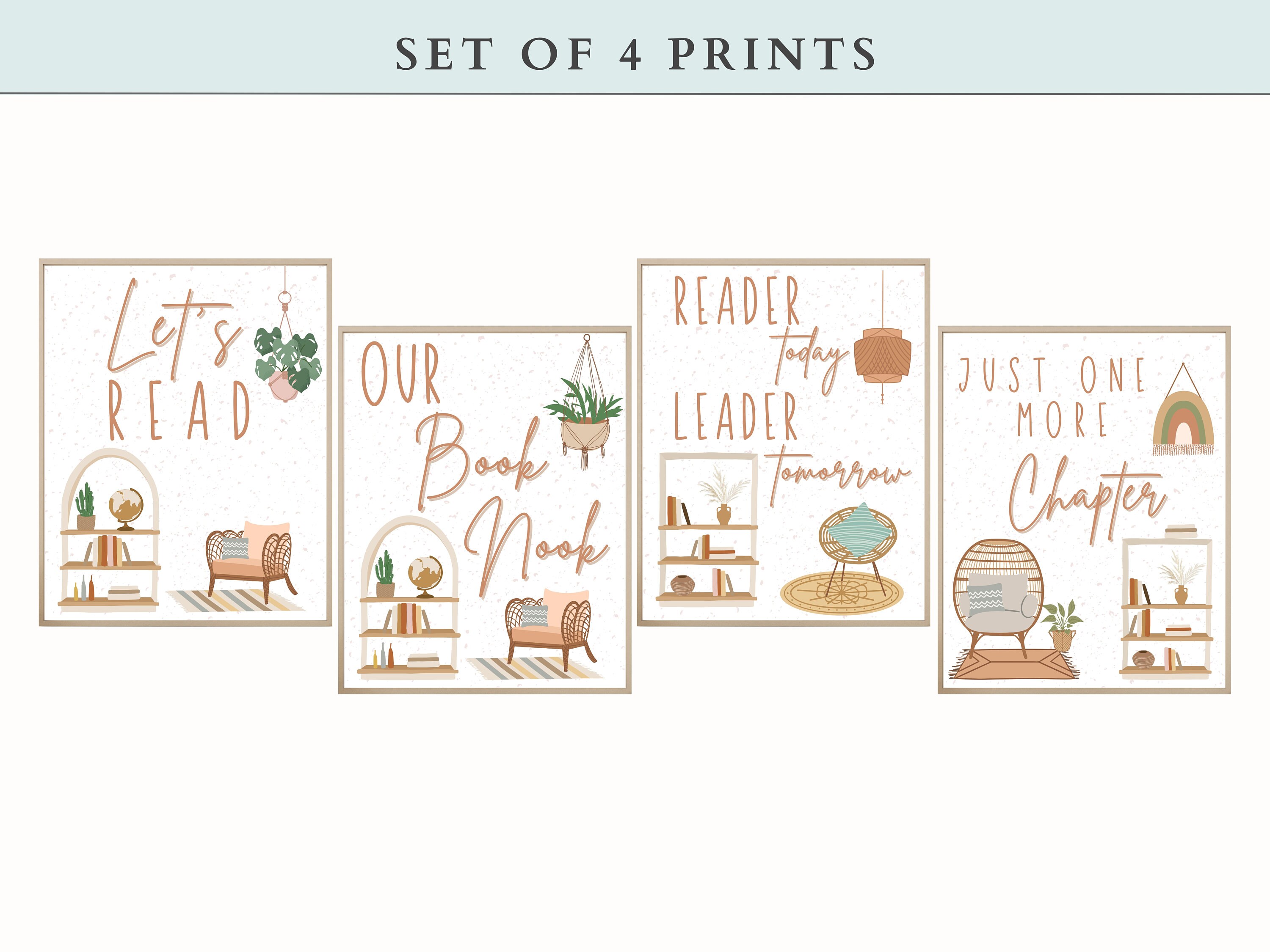 Book Nook Reading Posters | Boho Theme Classroom Wall Art | Book ...