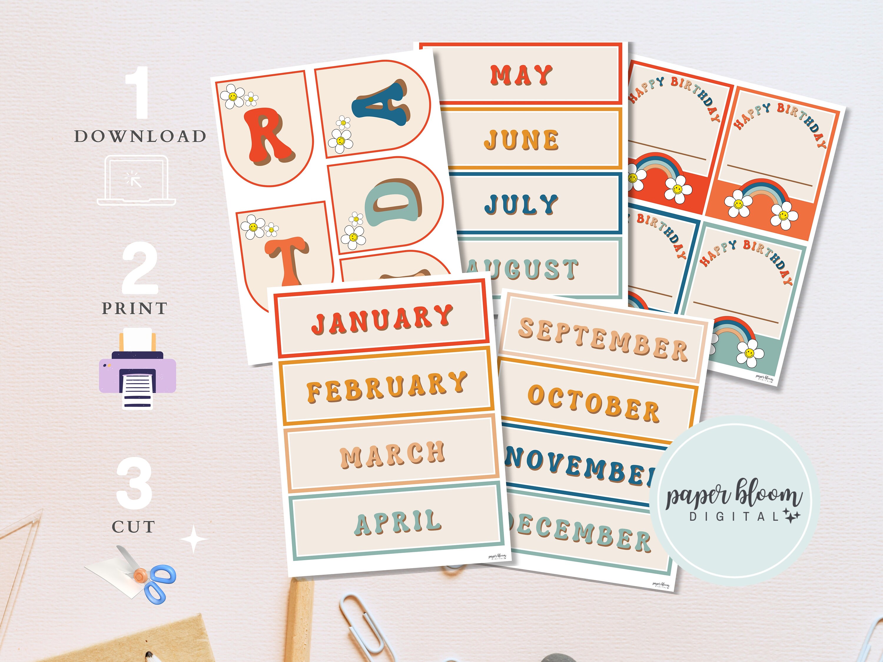 Retro Theme Classroom Birthday Chart | Printable Birthday Classroom Set ...