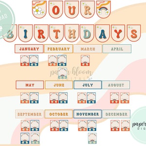 Retro Theme Classroom Birthday Chart Printable Birthday - Etsy