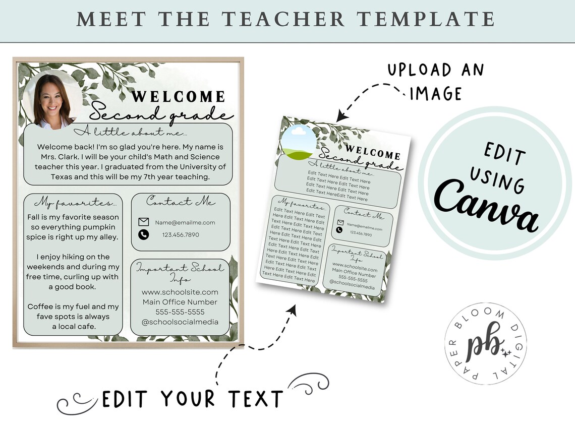 Meet the Teacher Editable Template | Greenery Eucalyptus Theme ...