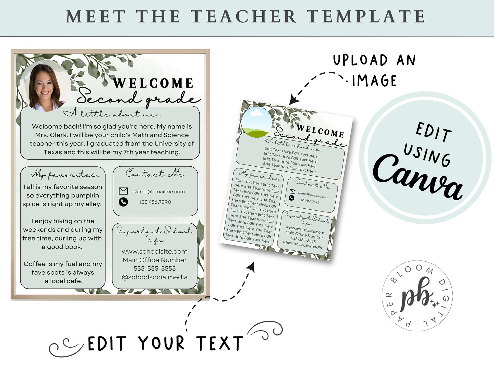 Meet the Teacher Editable Template | Greenery Eucalyptus Theme ...