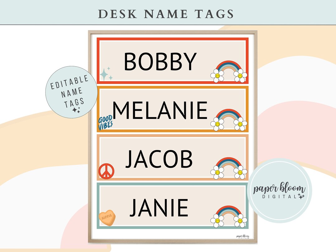 Retro Boho Classroom Labels, Editable Classroom Labels, Groovy ...