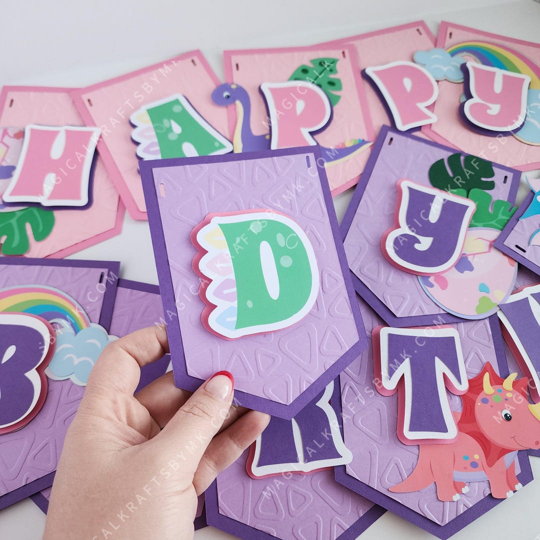 Rainbow Dinosaur Banner: 3D (customize) - Etsy
