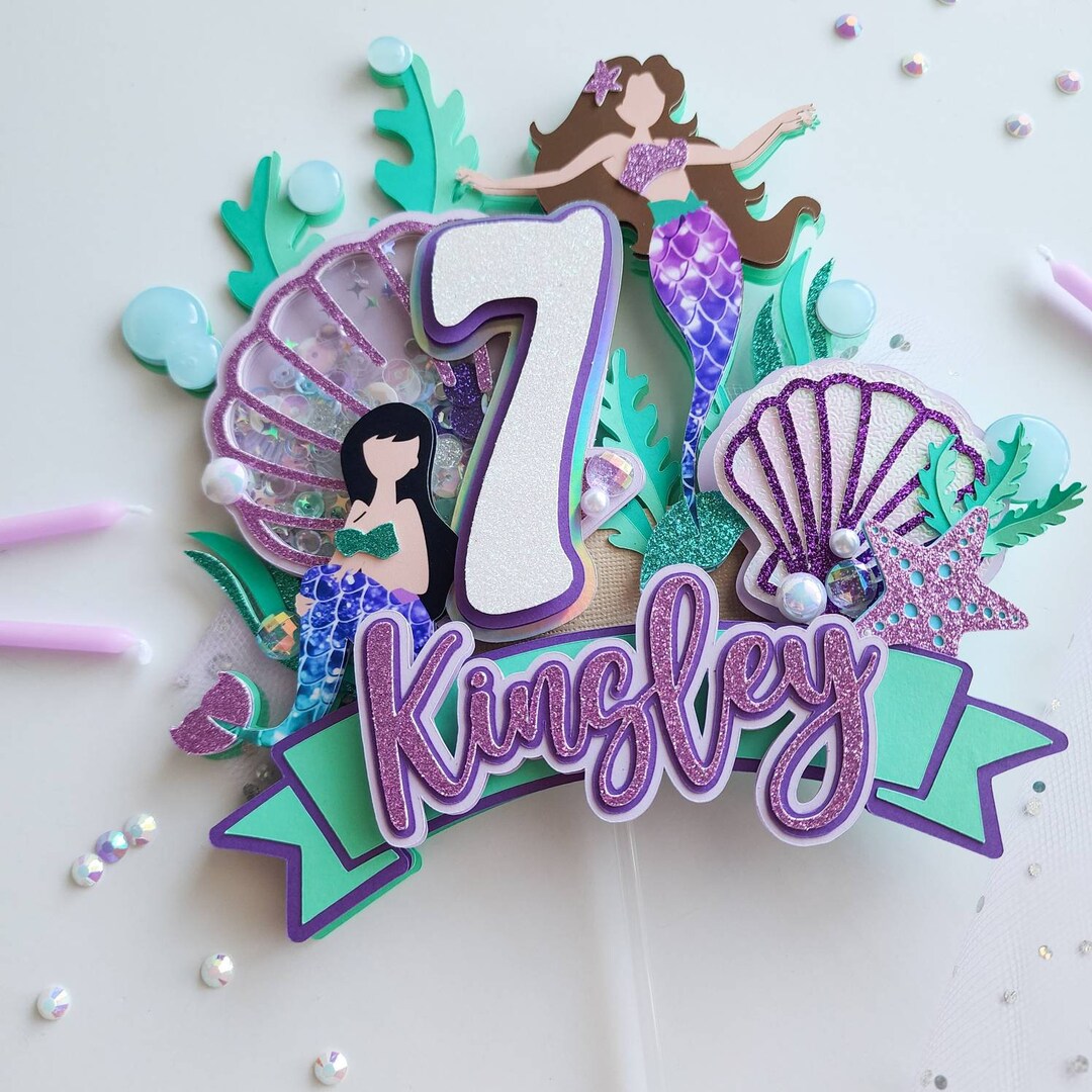 Mermaid Cake Topper: 3d/optional Shaker and Light (customize) - Etsy