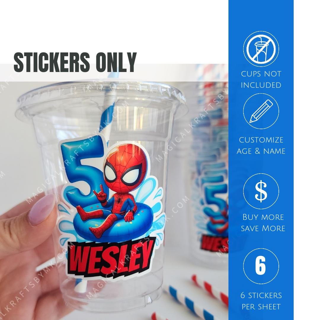 Stickers Only (spidey Pool Party: Customize Size, Color, Name) No Cups ...